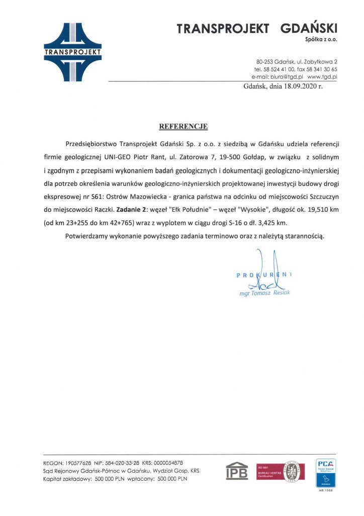 Referencje - Uni Geo - wiercimy, badamy, dokumentujemy