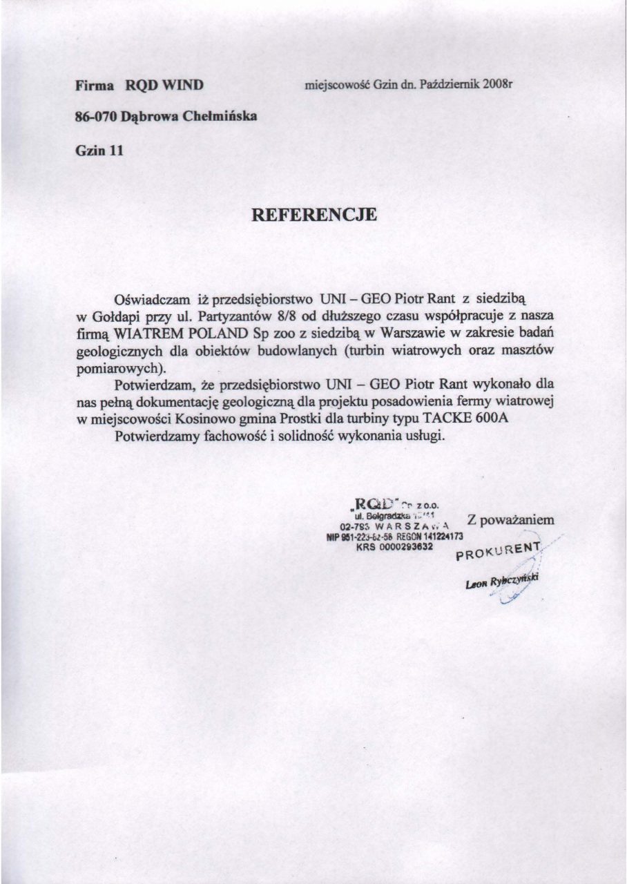 Referencje - Uni Geo - wiercimy, badamy, dokumentujemy