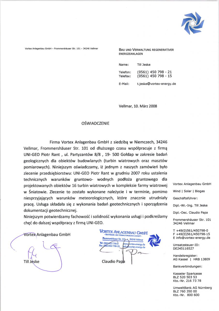 Referencje - Uni Geo - wiercimy, badamy, dokumentujemy