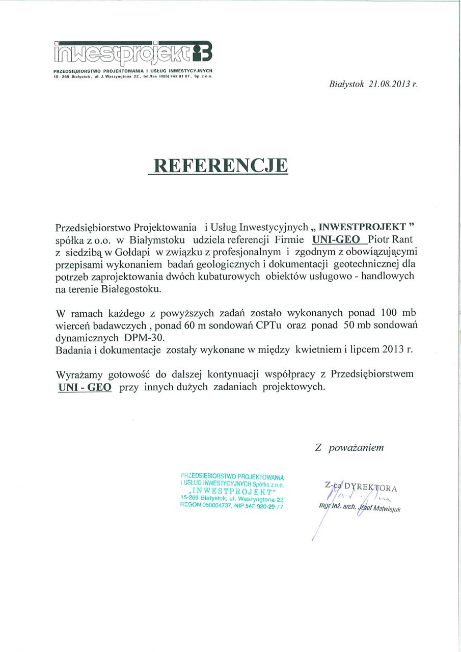 Referencje - Uni Geo - wiercimy, badamy, dokumentujemy