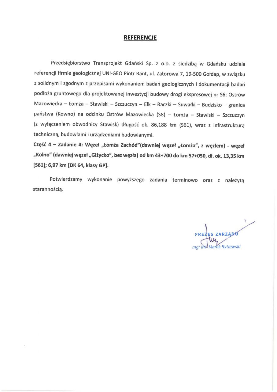 Referencje - Uni Geo - wiercimy, badamy, dokumentujemy